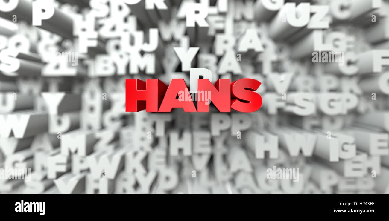 HANS - Red text on typography background - 3D rendered royalty free ...