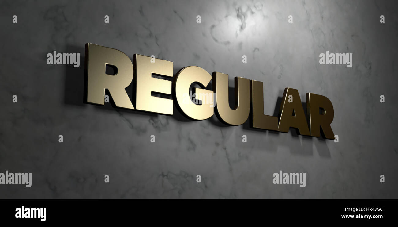 Regular - Gold sign mounted on glossy marble wall - 3D rendered royalty ...