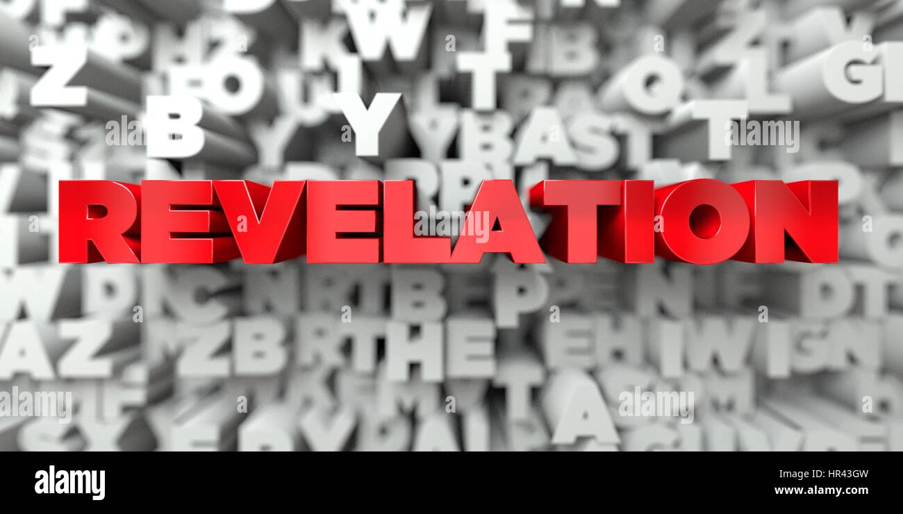 REVELATION - Red text on typography background - 3D rendered royalty ...