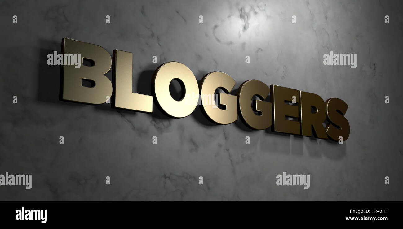 Bloggers - Gold sign mounted on glossy marble wall - 3D rendered ...