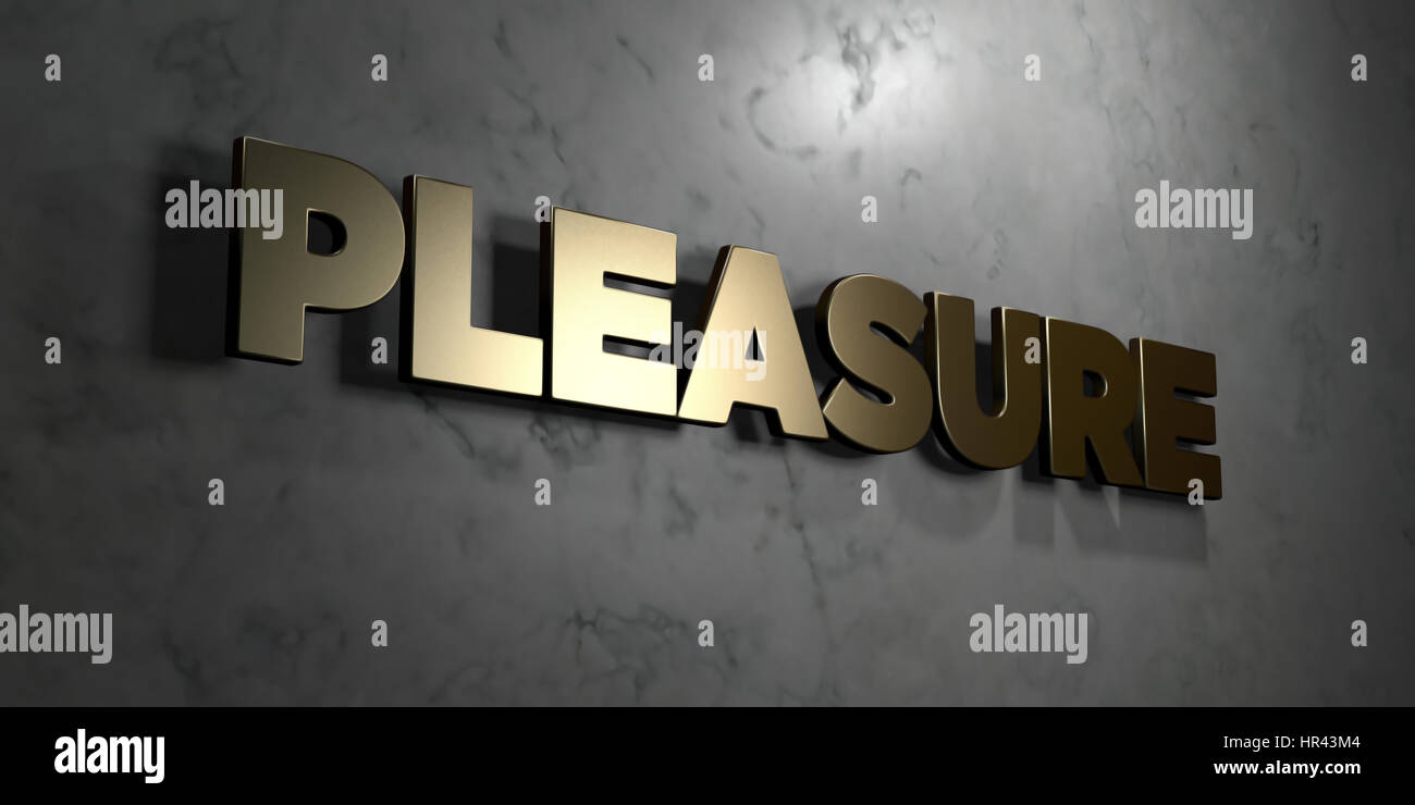 Pleasure - Gold sign mounted on glossy marble wall - 3D rendered ...