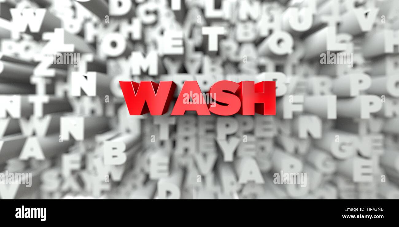 WASH - Red text on typography background - 3D rendered royalty free ...