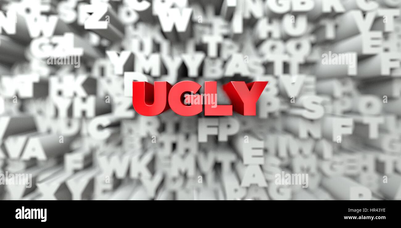 UGLY - Red text on typography background - 3D rendered royalty free ...