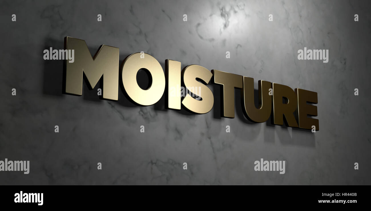 Moisture - Gold sign mounted on glossy marble wall - 3D rendered ...