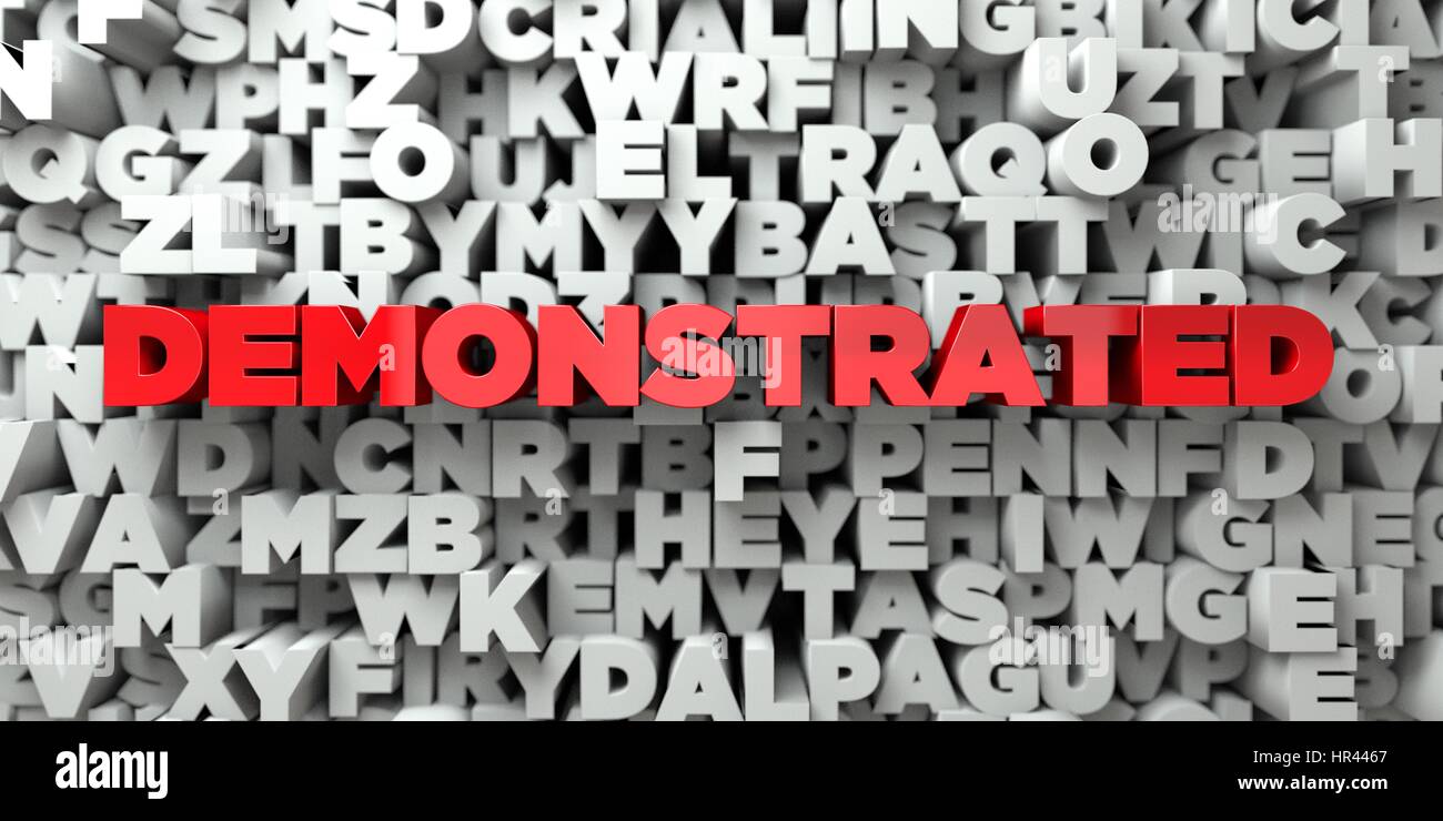 DEMONSTRATED - Red text on typography background - 3D rendered royalty ...