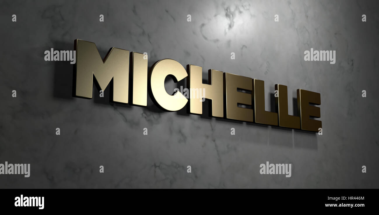 Michelle - Gold sign mounted on glossy marble wall - 3D rendered ...