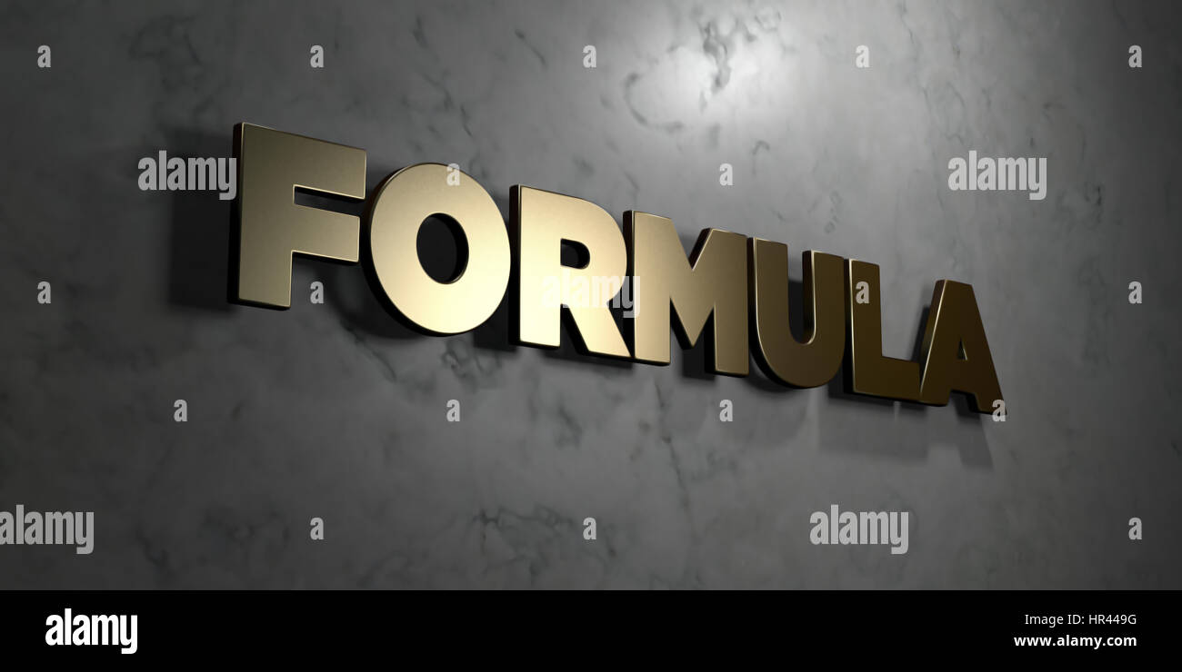 Formula - Gold sign mounted on glossy marble wall - 3D rendered royalty ...