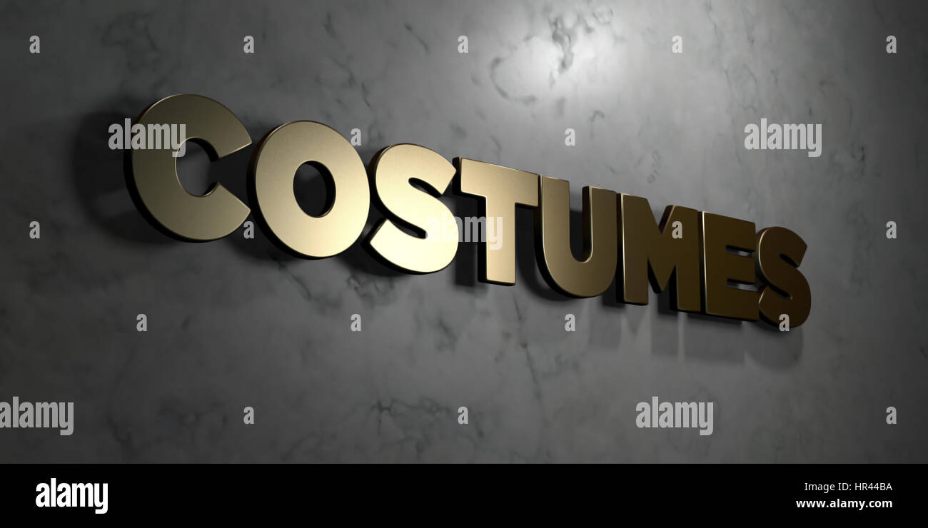 Costumes - Gold sign mounted on glossy marble wall - 3D rendered ...