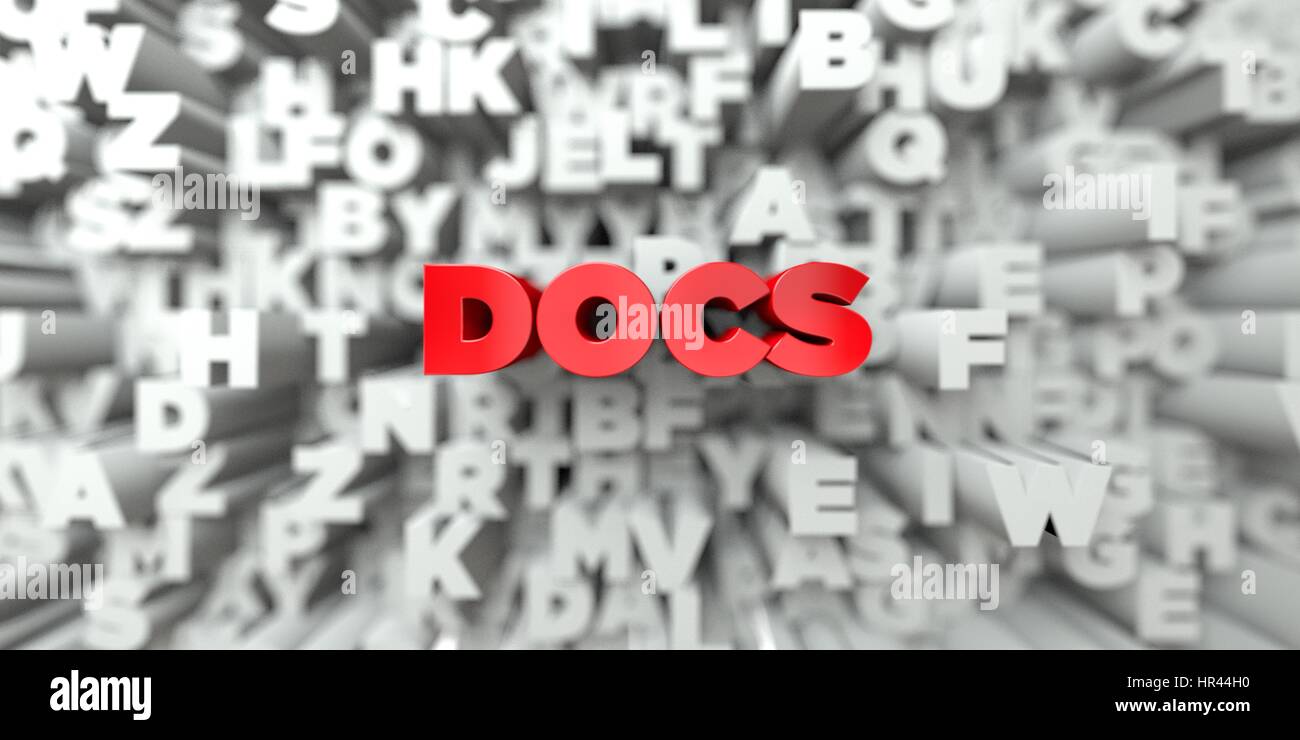 DOCS - Red text on typography background - 3D rendered royalty free ...