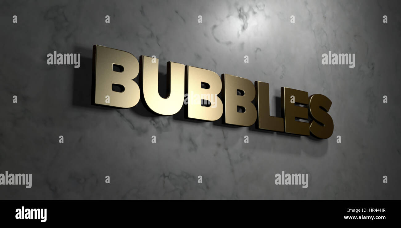 Bubbles - Gold sign mounted on glossy marble wall - 3D rendered royalty ...