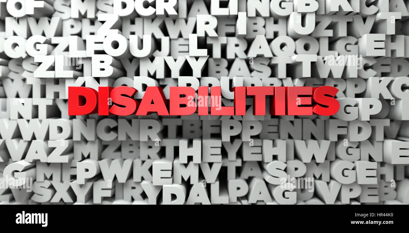 DISABILITIES - Red text on typography background - 3D rendered royalty ...