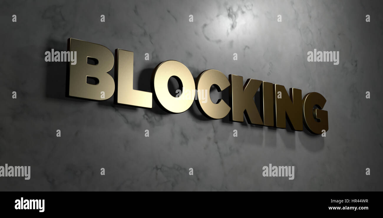 Blocking - Gold sign mounted on glossy marble wall - 3D rendered ...
