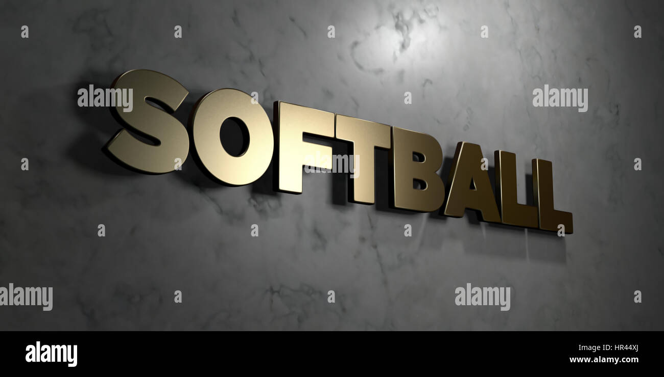 Softball - Gold sign mounted on glossy marble wall - 3D rendered ...