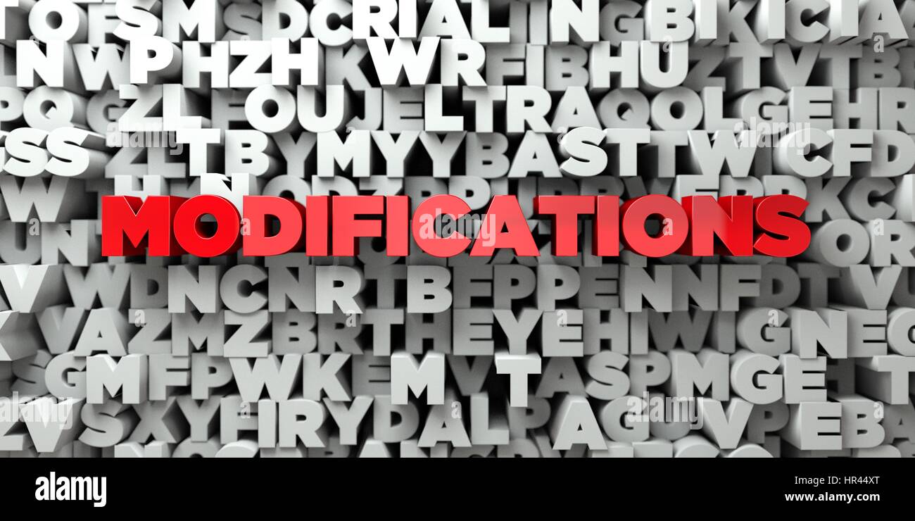MODIFICATIONS - Red text on typography background - 3D rendered royalty ...