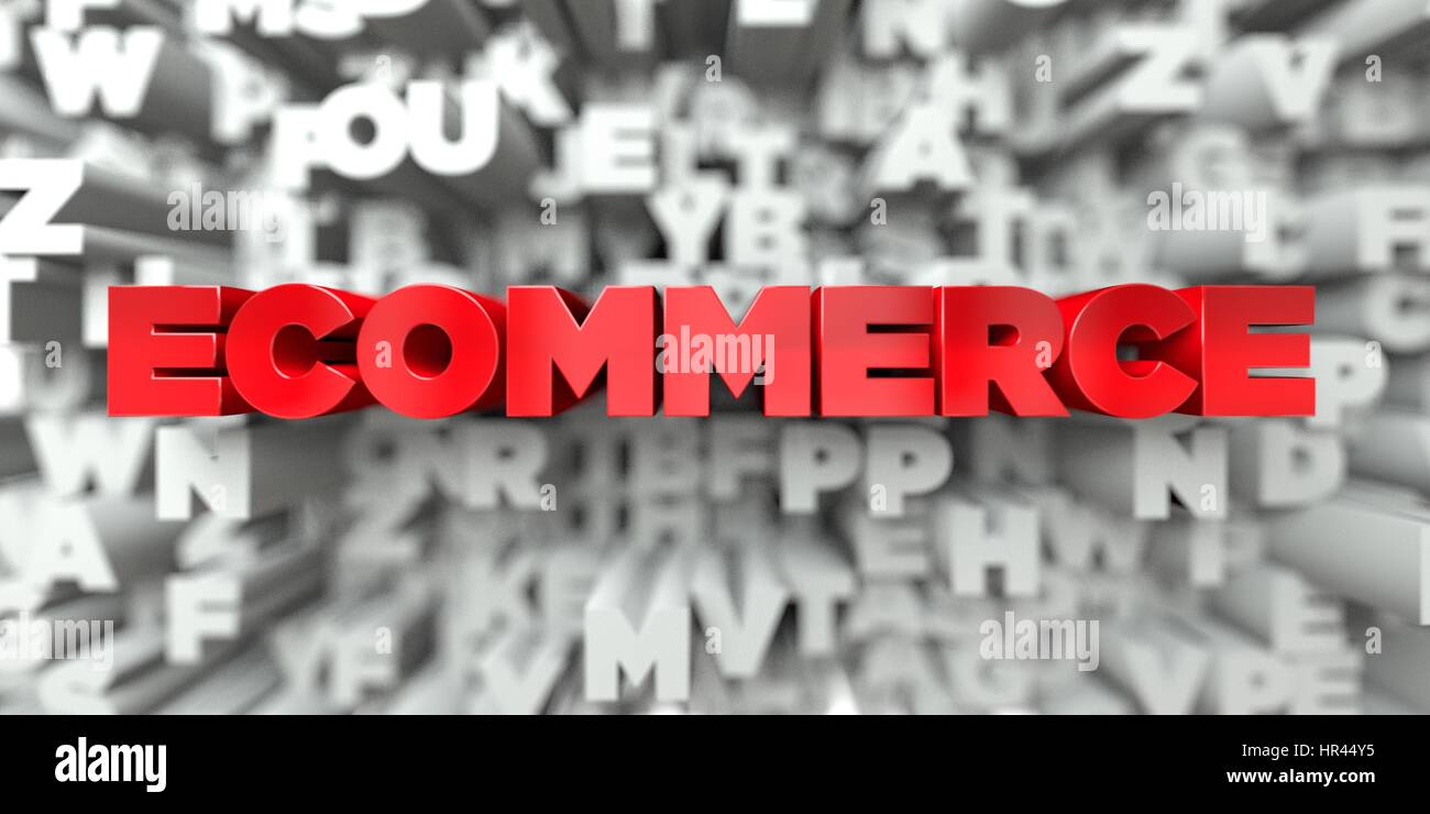 ECOMMERCE - Red text on typography background - 3D rendered royalty ...
