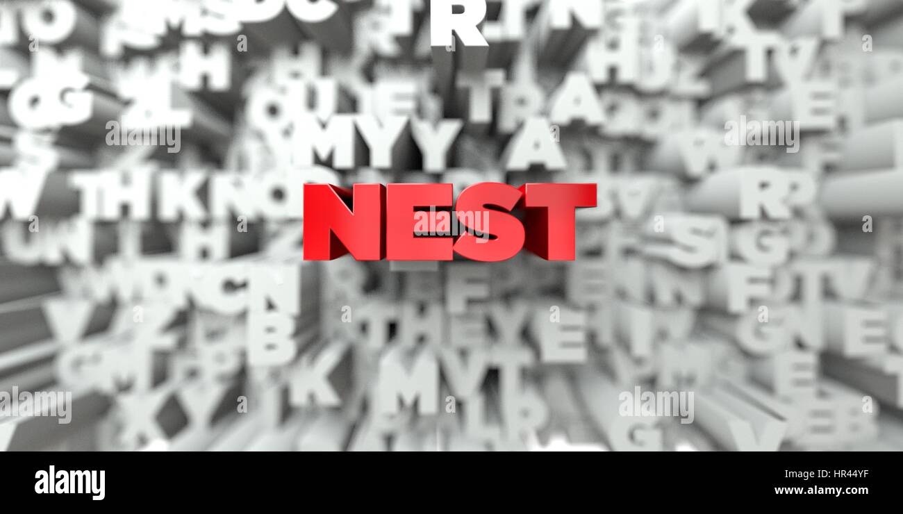 NEST - Red text on typography background - 3D rendered royalty free ...