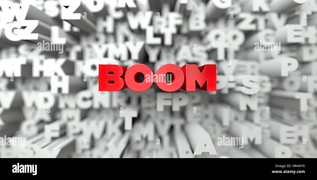 BOOM - Red text on typography background - 3D rendered royalty free ...