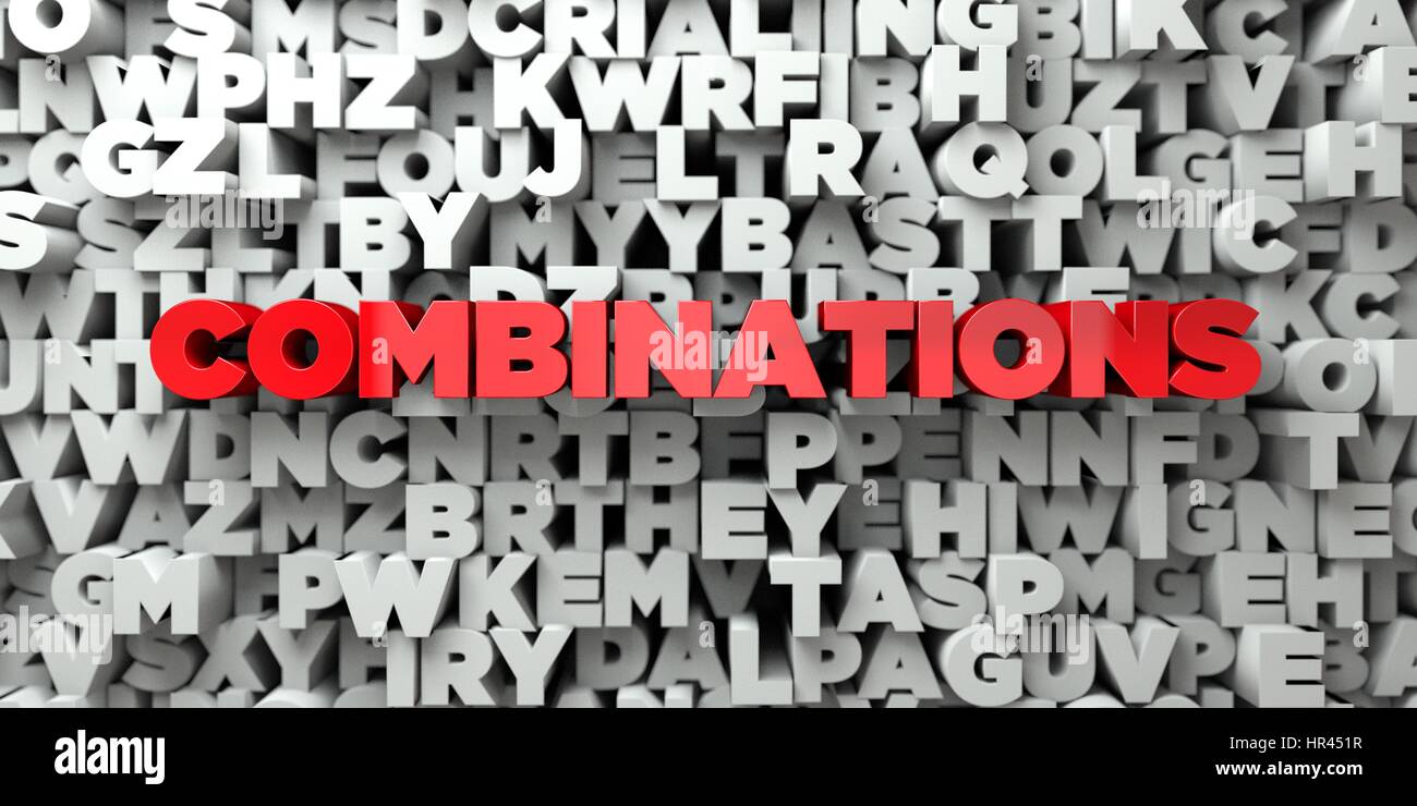 COMBINATIONS - Red text on typography background - 3D rendered royalty ...