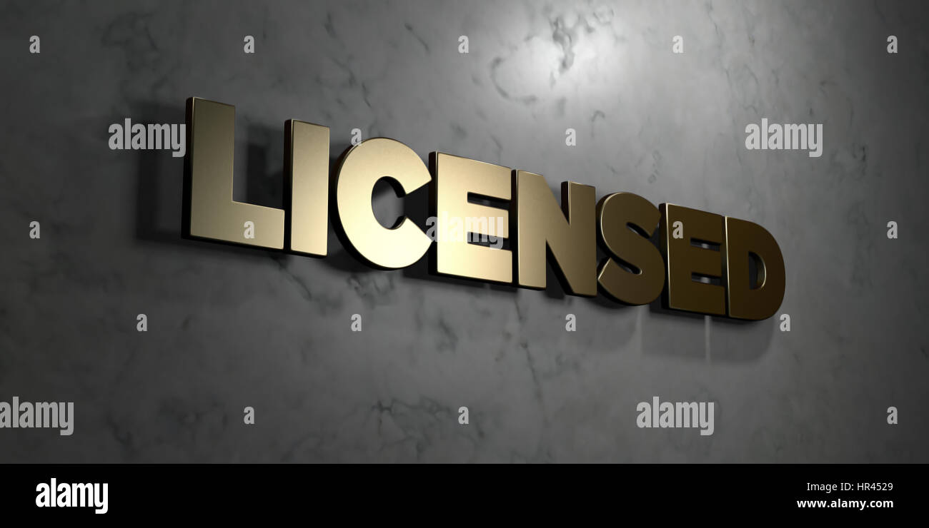 Licensed - Gold sign mounted on glossy marble wall - 3D rendered ...