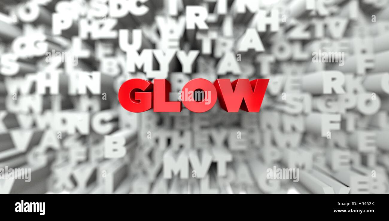 GLOW - Red text on typography background - 3D rendered royalty free ...