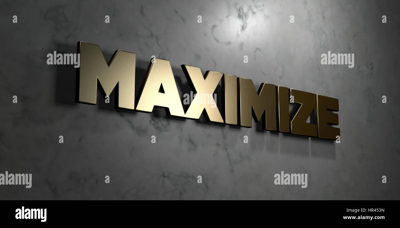 Maximize - Gold sign mounted on glossy marble wall - 3D rendered ...