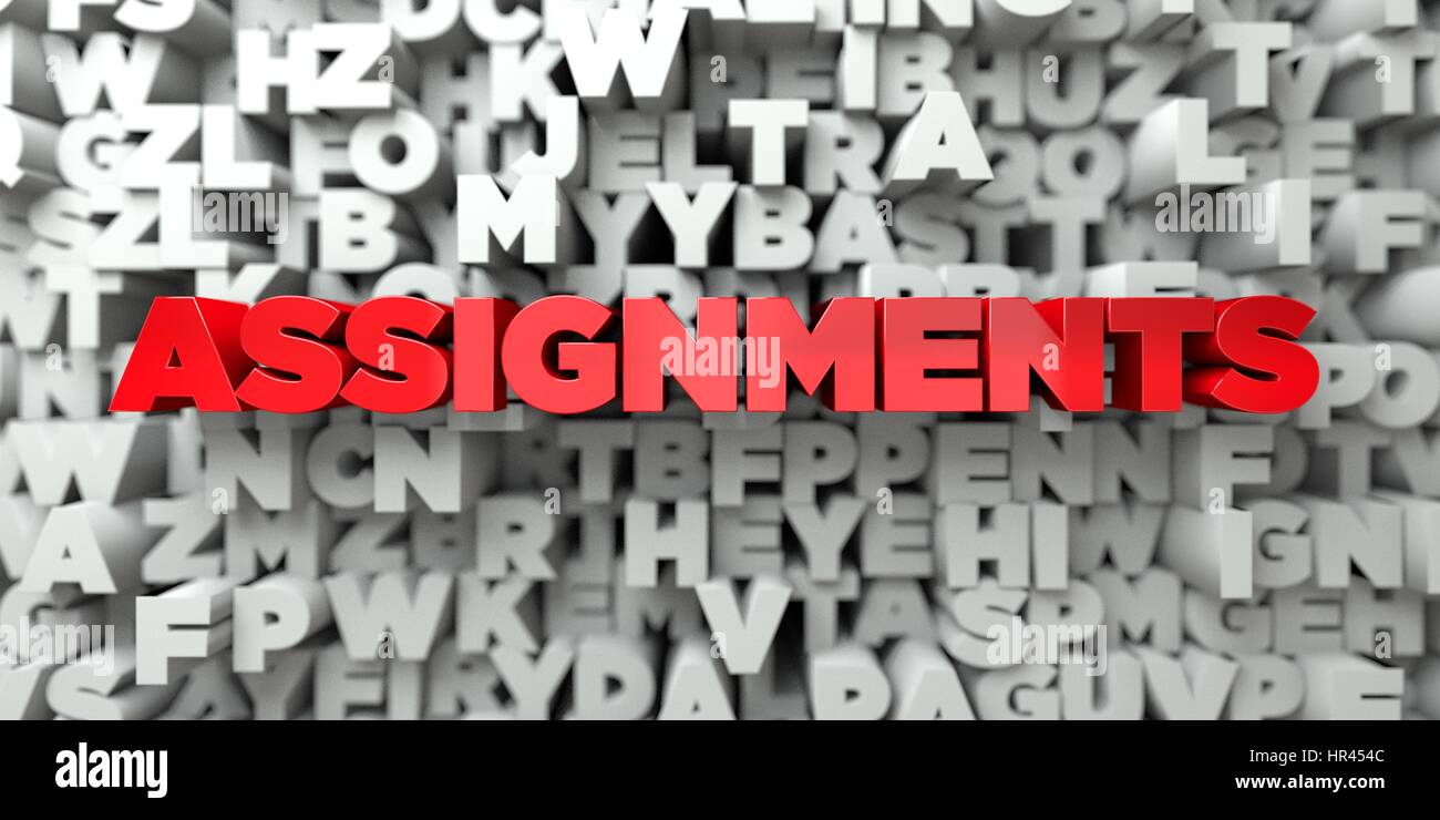 ASSIGNMENTS - Red text on typography background - 3D rendered royalty ...