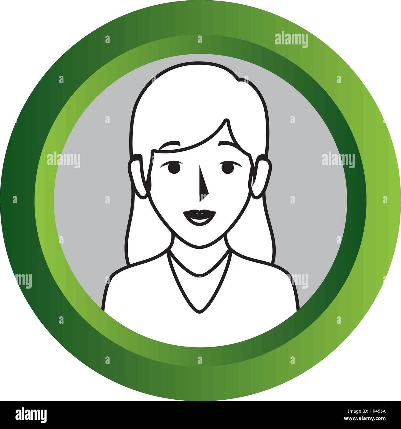 color frame with monochrome contour of half body woman with long hair ...