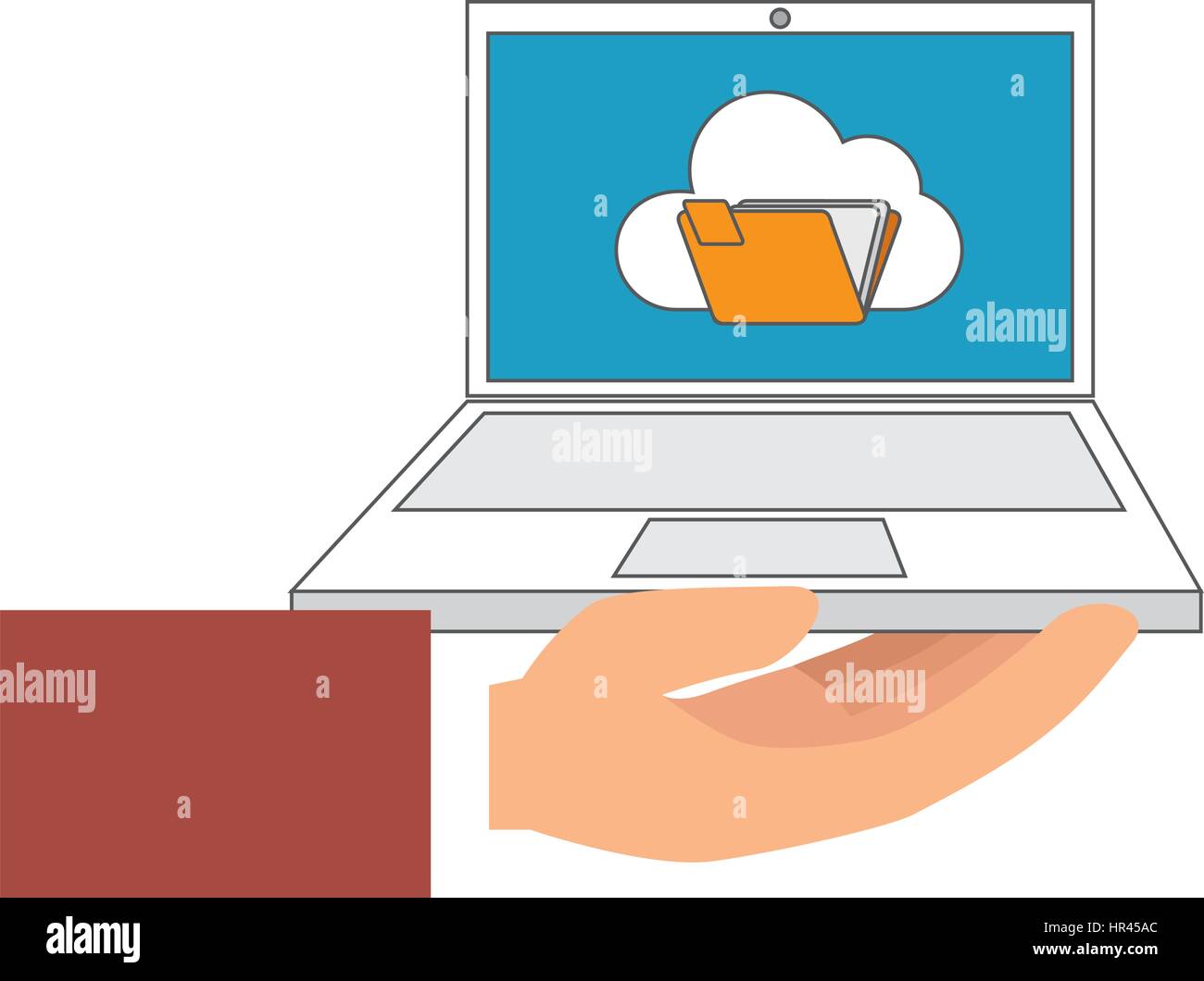 color hand holding laptop computer with folder on screen Stock Vector ...