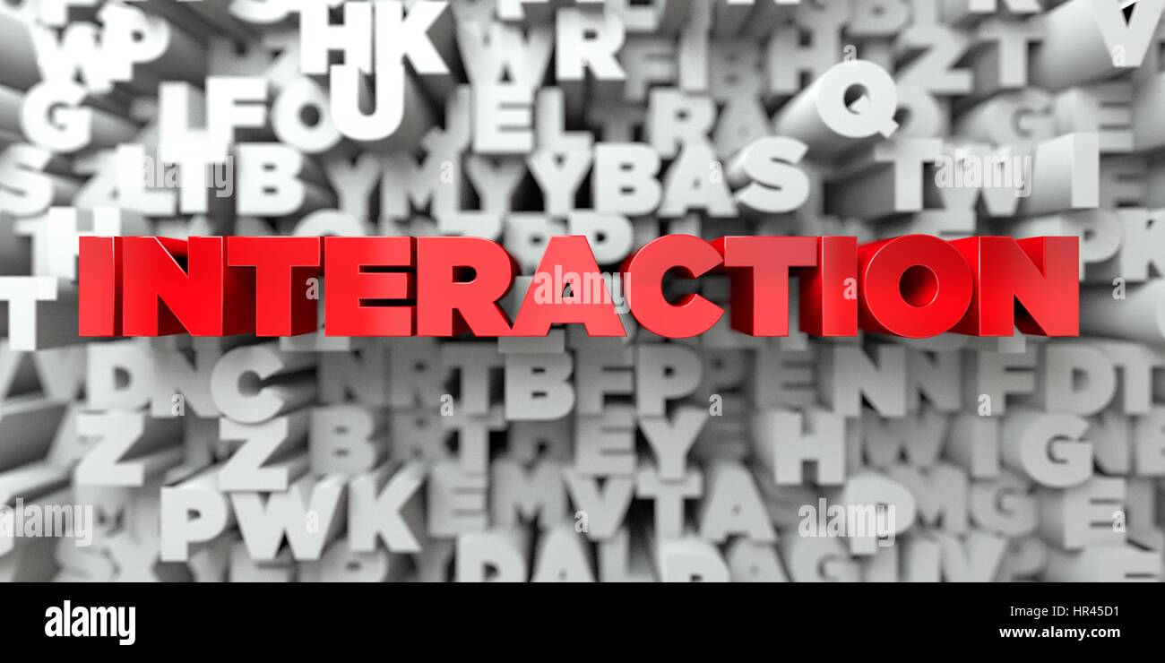 INTERACTION - Red text on typography background - 3D rendered royalty ...