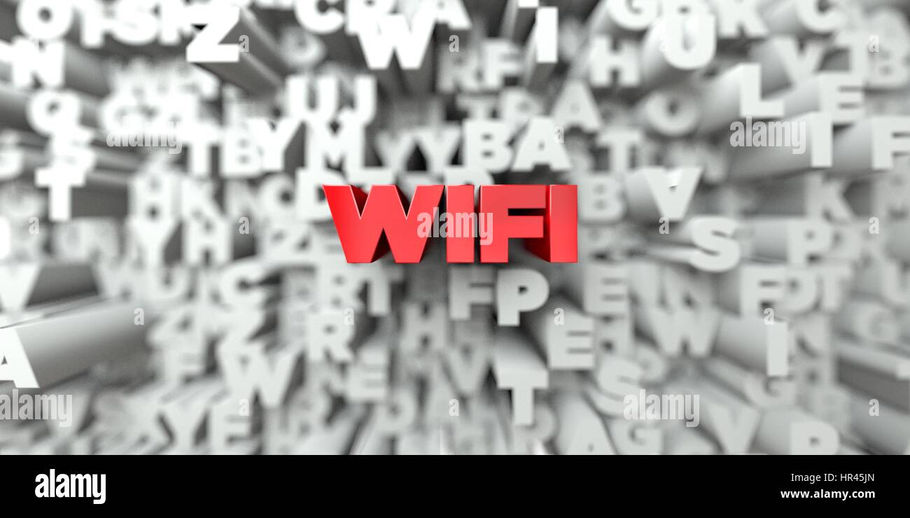 WIFI - Red text on typography background - 3D rendered royalty free ...
