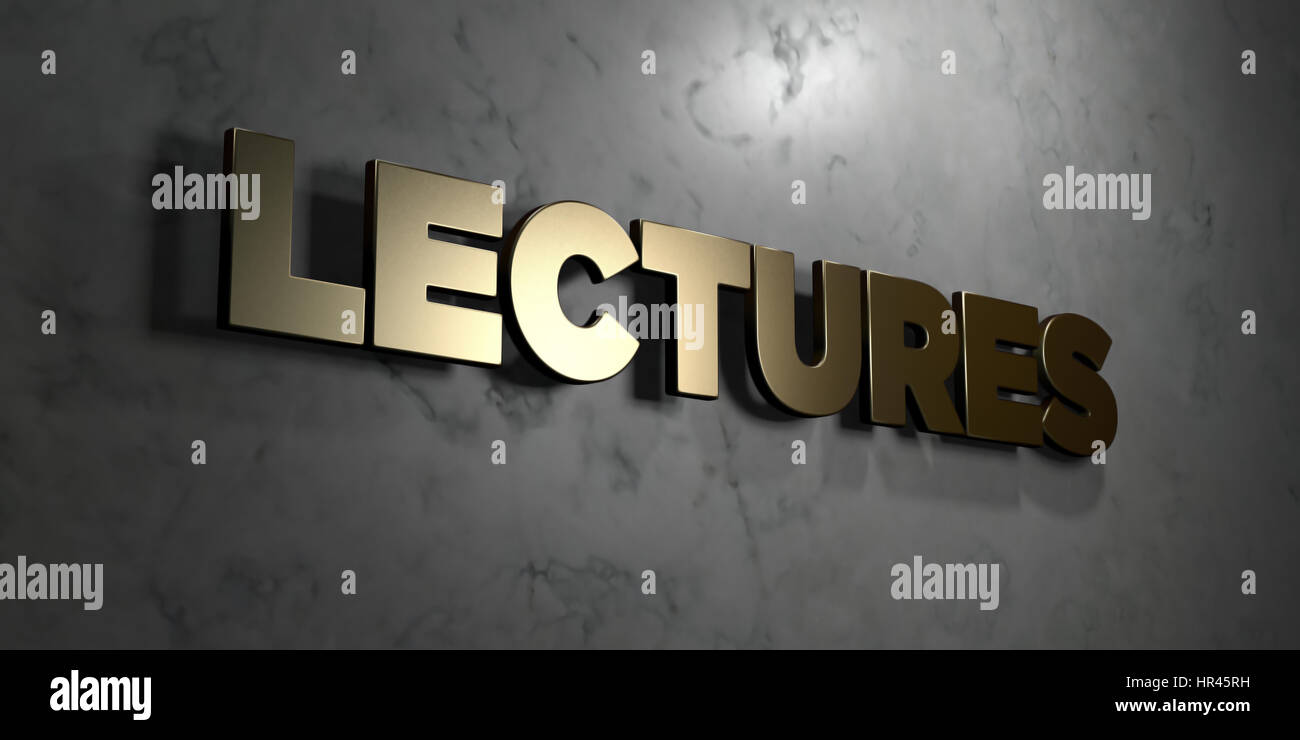 Lectures - Gold sign mounted on glossy marble wall - 3D rendered ...