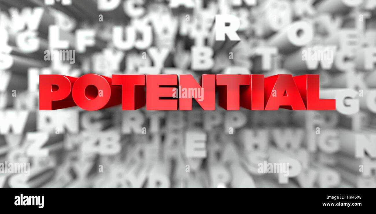 POTENTIAL - Red text on typography background - 3D rendered royalty ...