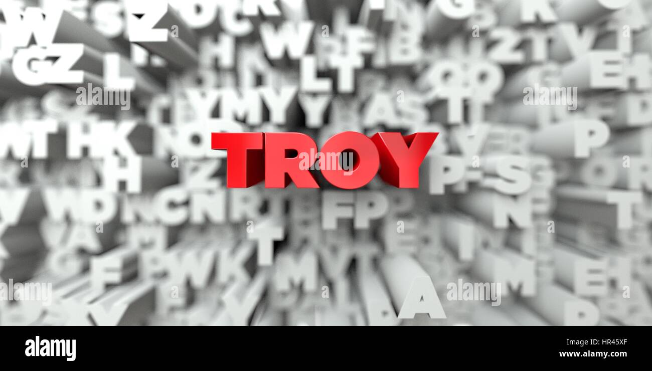 TROY - Red text on typography background - 3D rendered royalty free ...