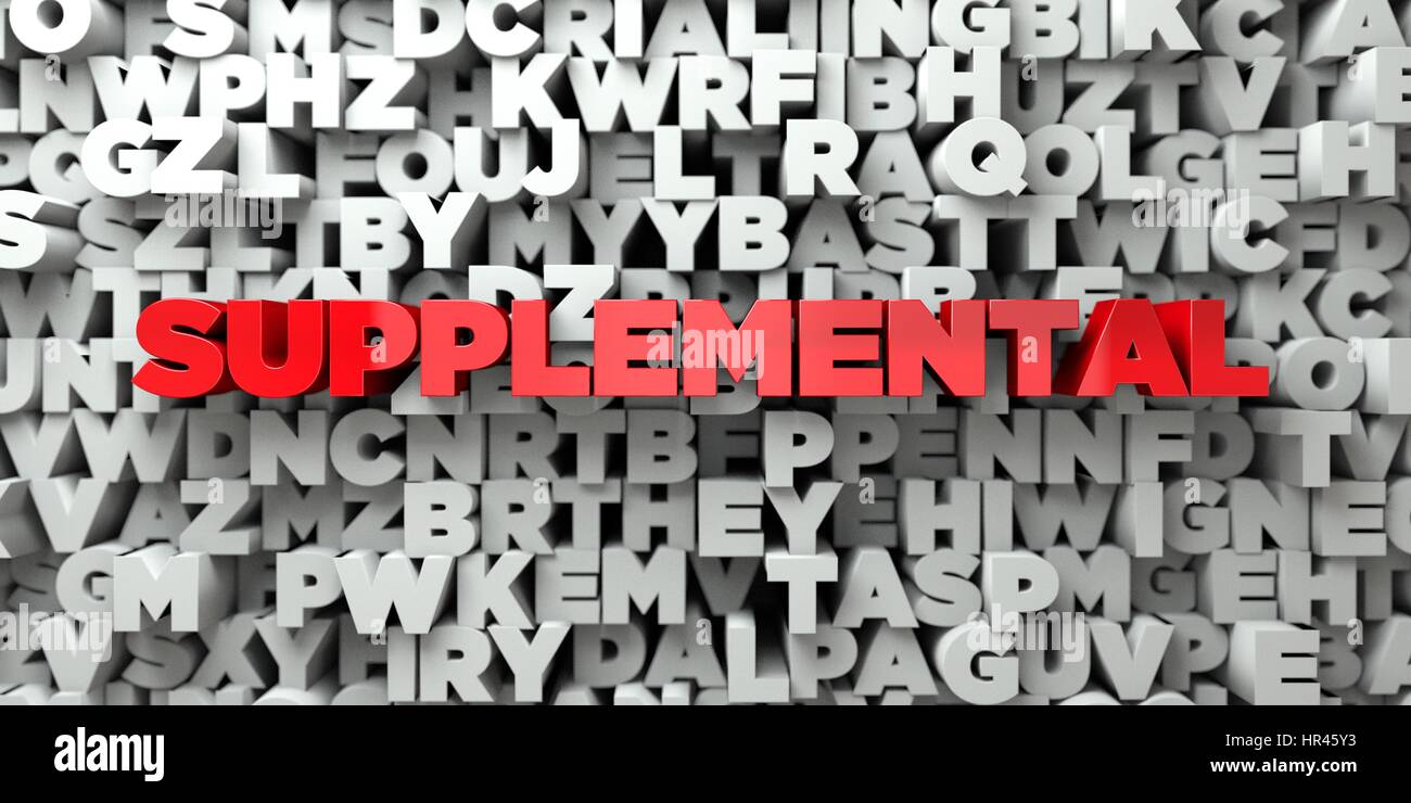 SUPPLEMENTAL - Red text on typography background - 3D rendered royalty ...