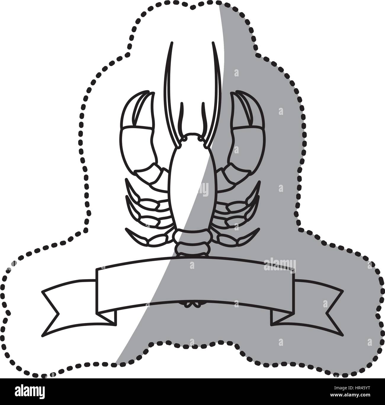 sticker monochrome line contour with emblem lobster and ribbon Stock ... sticker monochrome line contour with emblem lobster and ribbon Stock ...