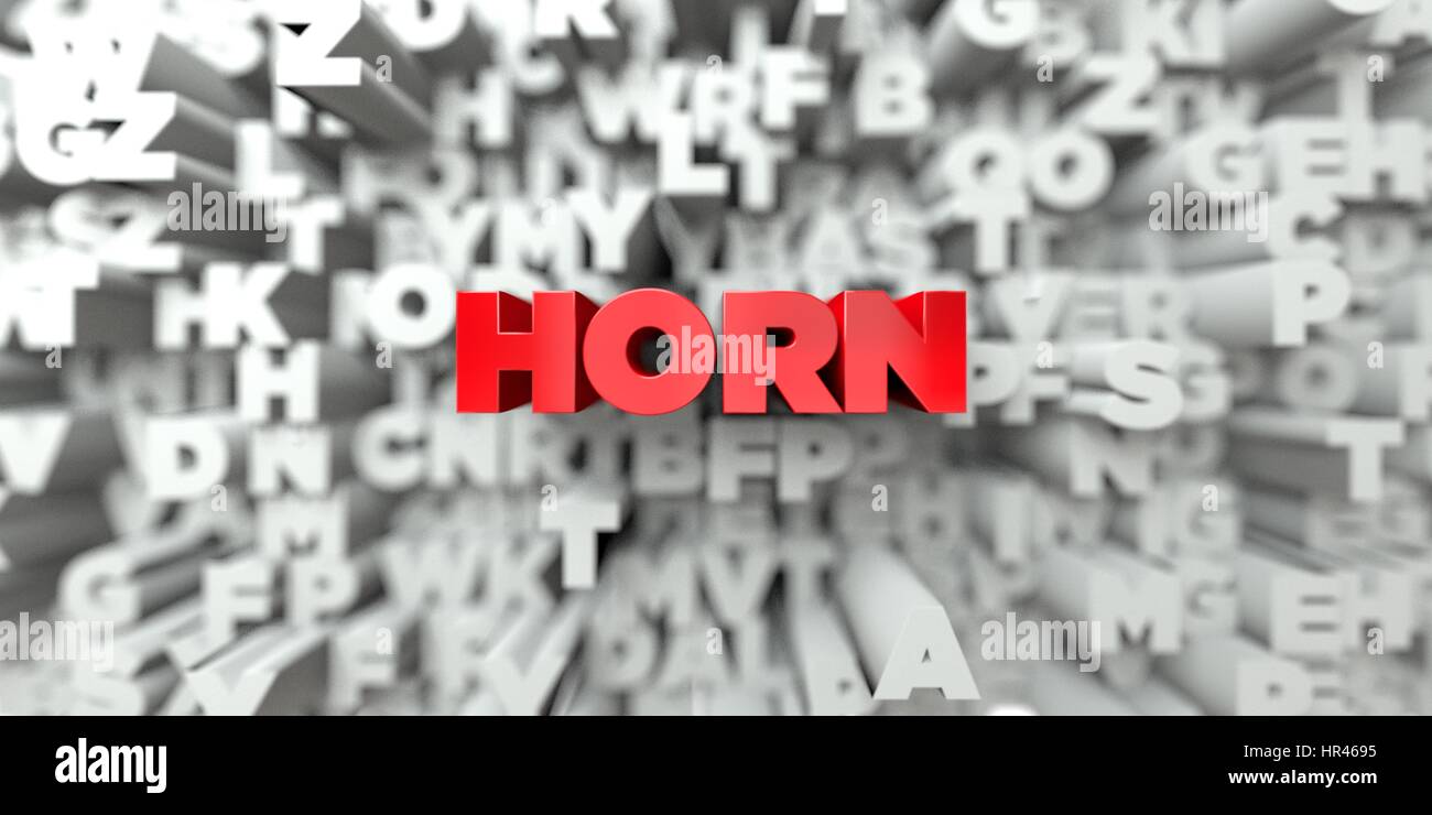 HORN - Red text on typography background - 3D rendered royalty free ...
