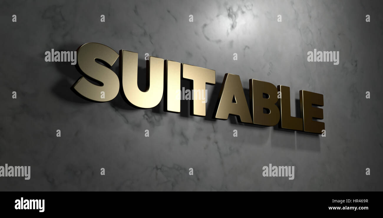 Suitable - Gold sign mounted on glossy marble wall - 3D rendered ...