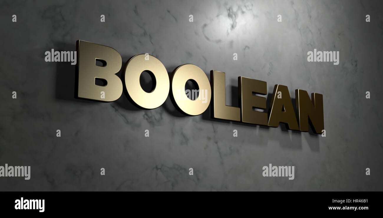 Boolean - Gold sign mounted on glossy marble wall - 3D rendered royalty ...