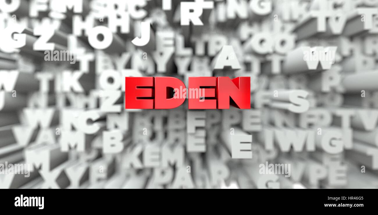 EDEN - Red text on typography background - 3D rendered royalty free ...