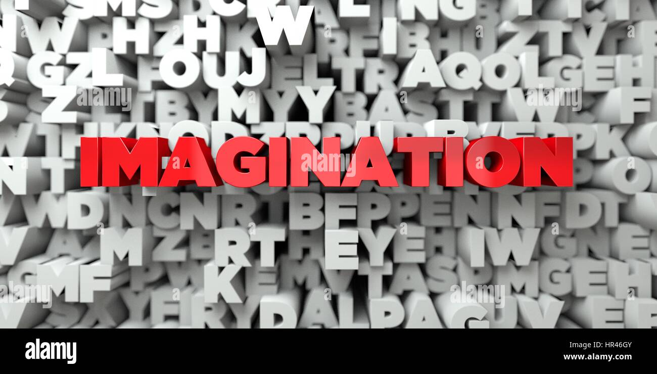 IMAGINATION - Red text on typography background - 3D rendered royalty ...