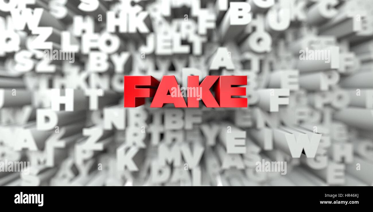 FAKE - Red text on typography background - 3D rendered royalty free ...