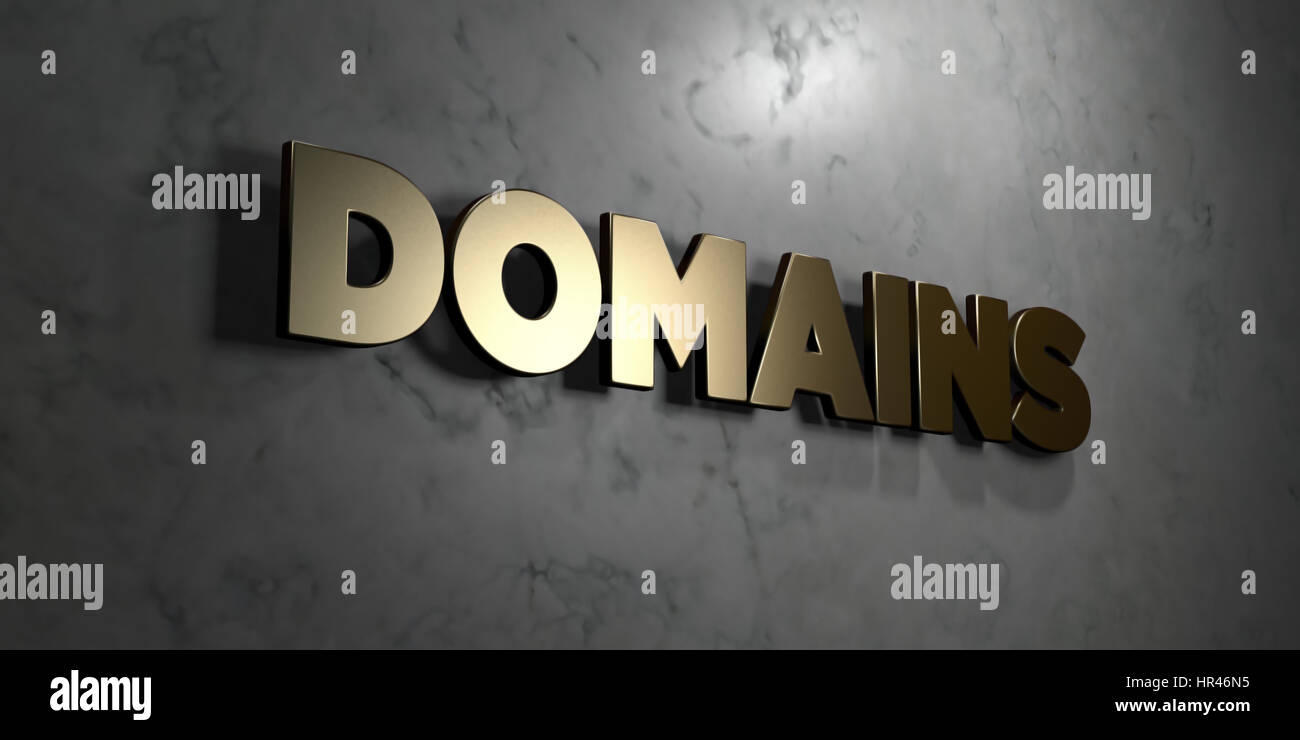 Domains - Gold sign mounted on glossy marble wall - 3D rendered royalty ...