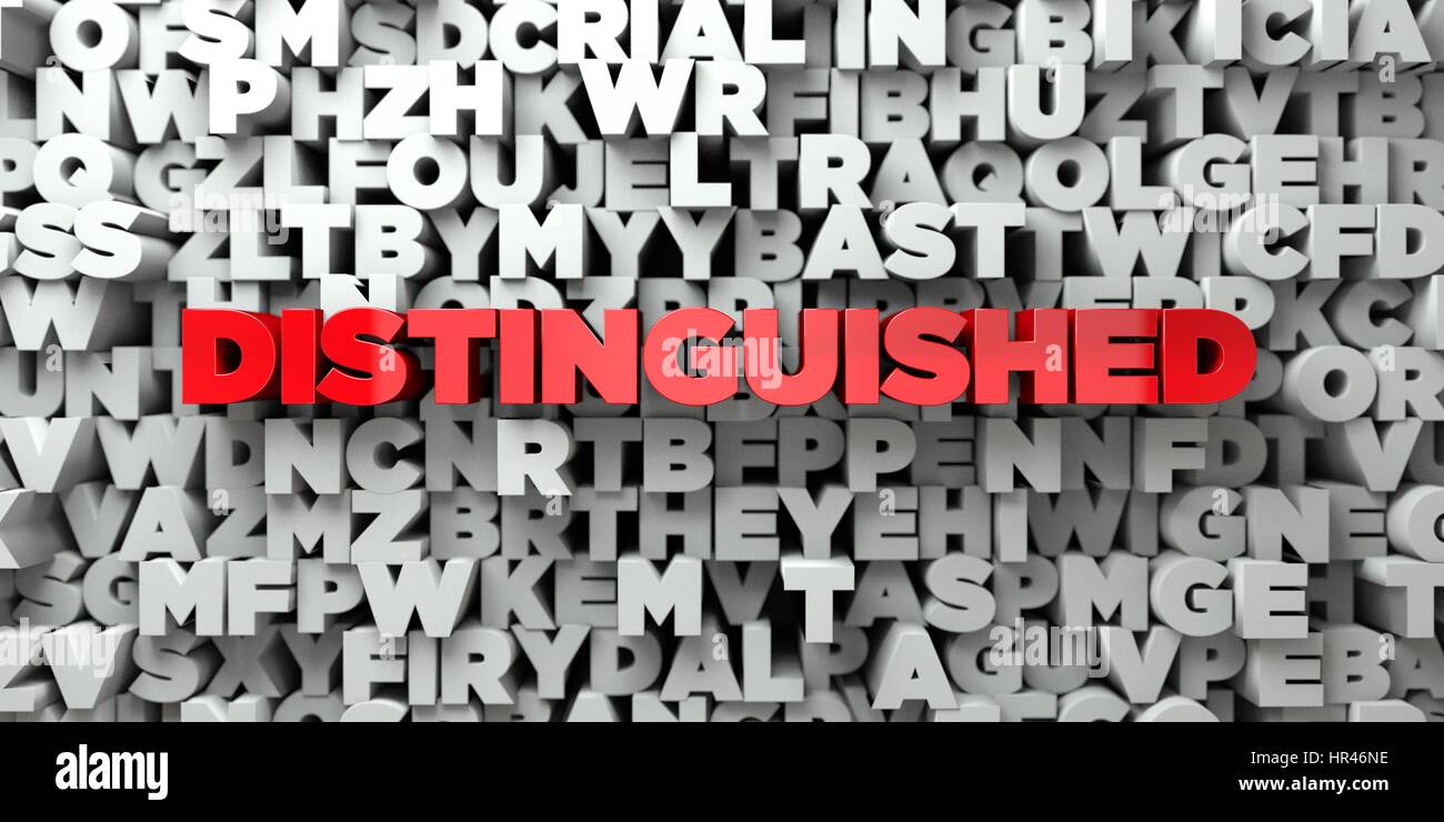 DISTINGUISHED - Red text on typography background - 3D rendered royalty ...