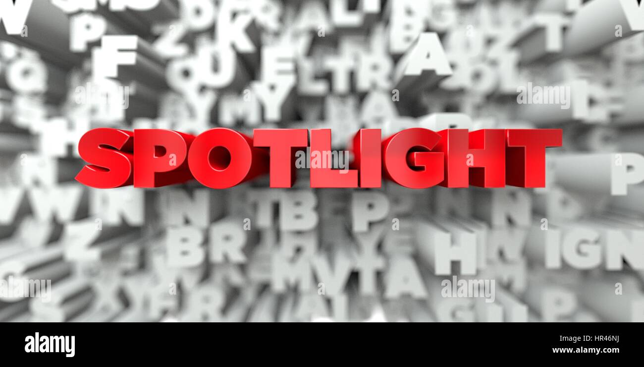 SPOTLIGHT - Red text on typography background - 3D rendered royalty ...