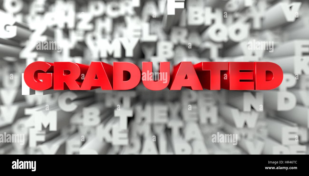 GRADUATED - Red text on typography background - 3D rendered royalty ...