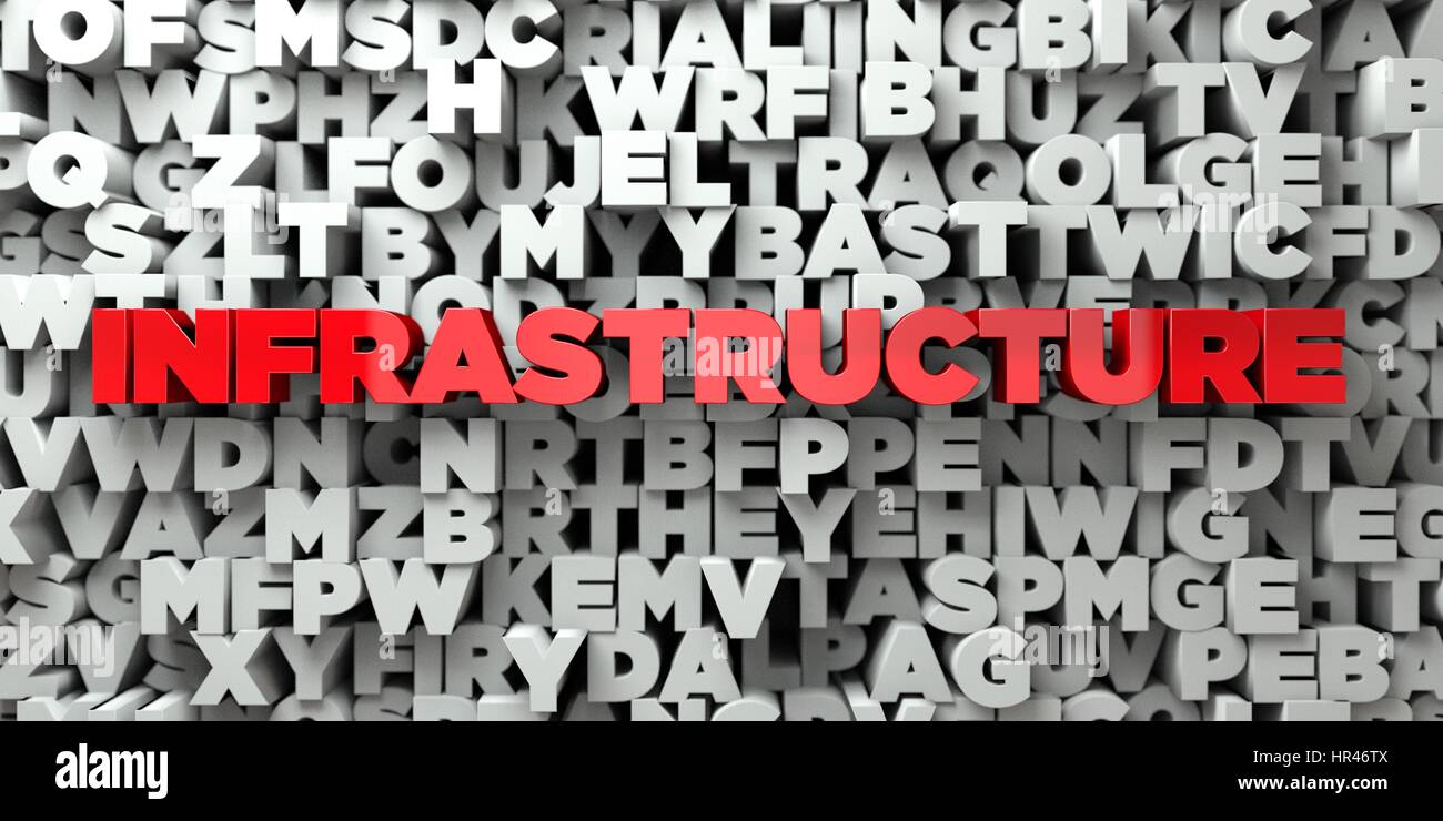 INFRASTRUCTURE - Red text on typography background - 3D rendered ...