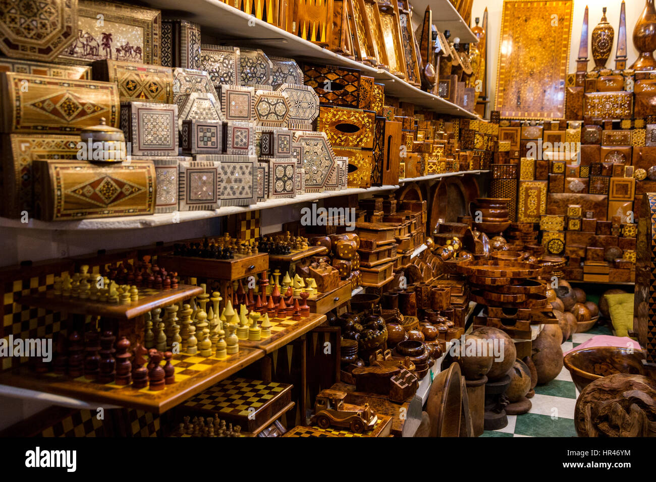 Marrakesh, Morocco. Souk Shop Selling Souvenir Boxes and Chess Sets ...