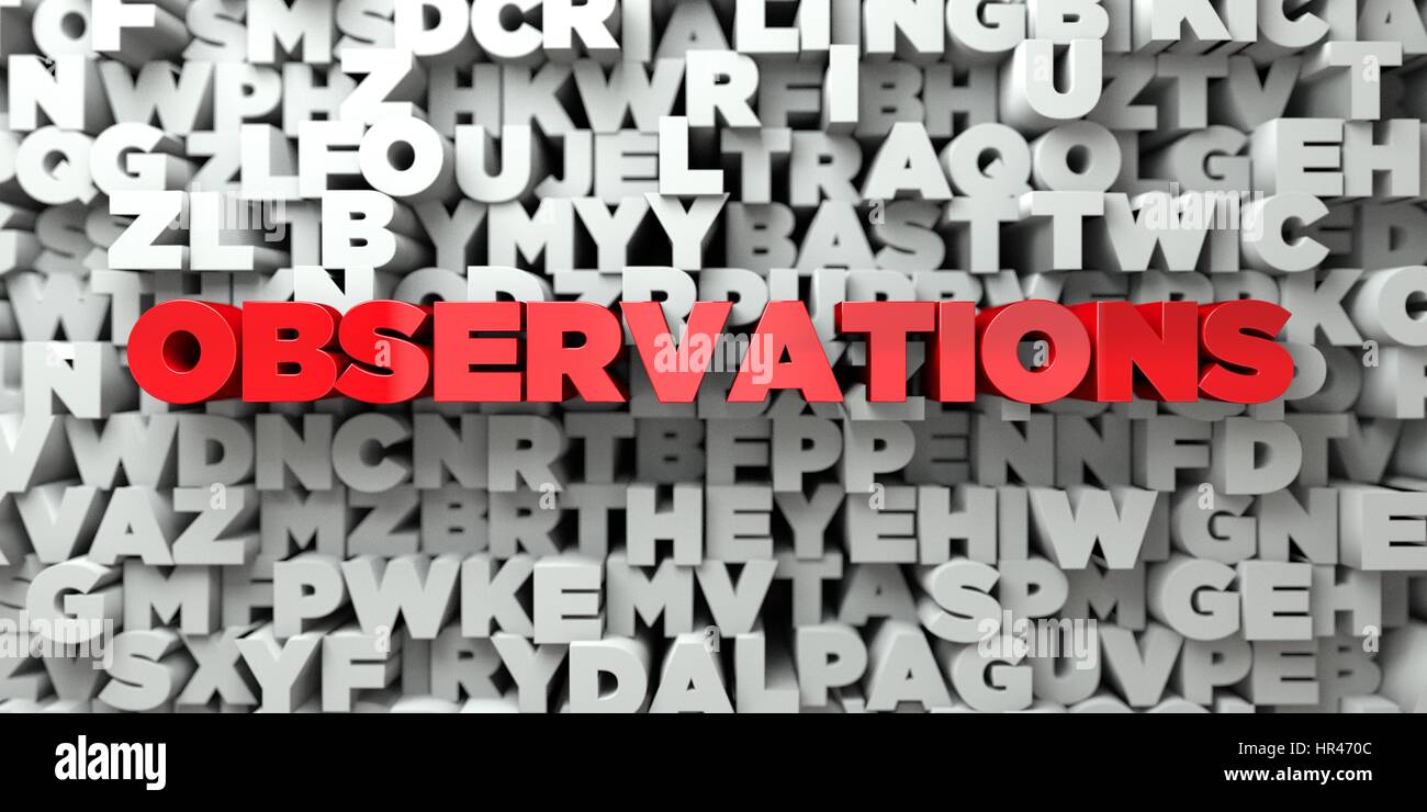 OBSERVATIONS - Red text on typography background - 3D rendered royalty ...