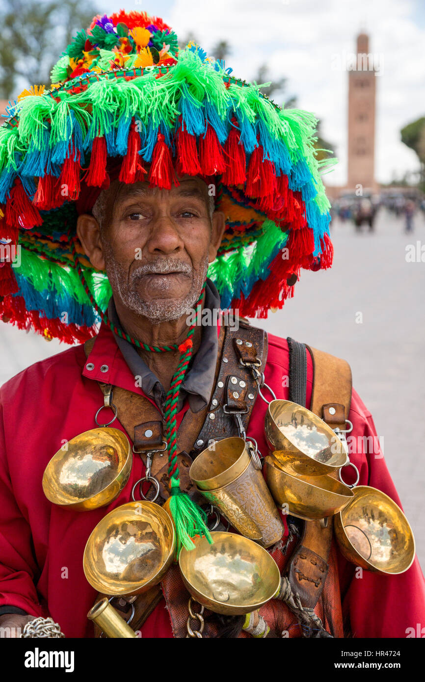 Marrakesh, Morocco. A Water Seller (Guerrab) in the Place Jemaa El-Fna ...