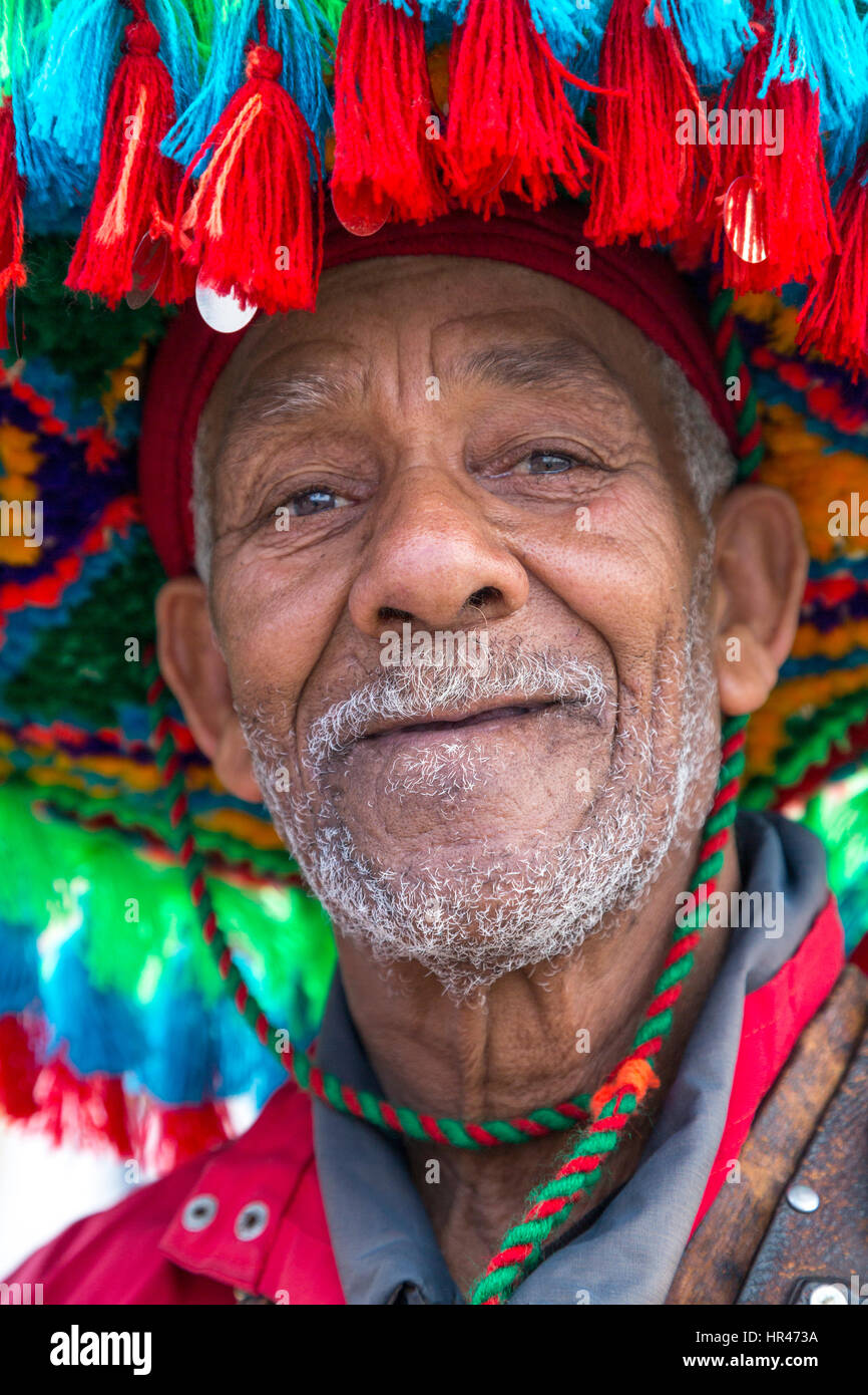 Marrakesh, Morocco. A Water Seller (Guerrab) in the Place Jemaa El-Fna ...